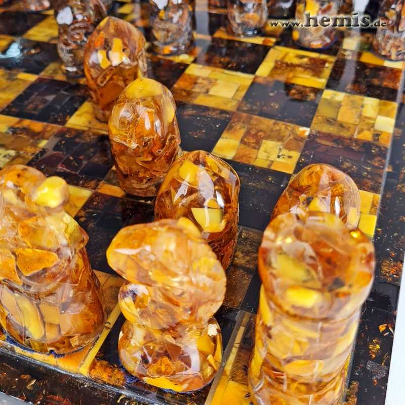 Amber chess set with 32 hand-carved chess figures
