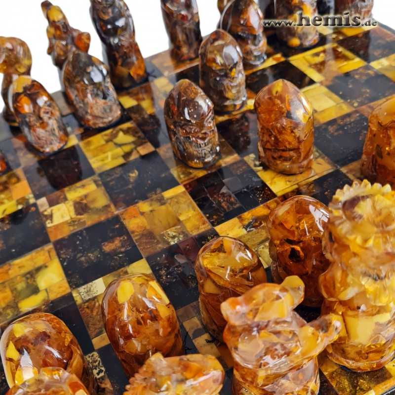 Amber chess set with 32 hand-carved chess figures